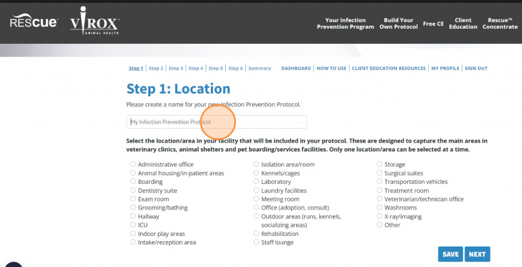 Identify the locations you need to disinfect in Rescue’s Protocol Builder